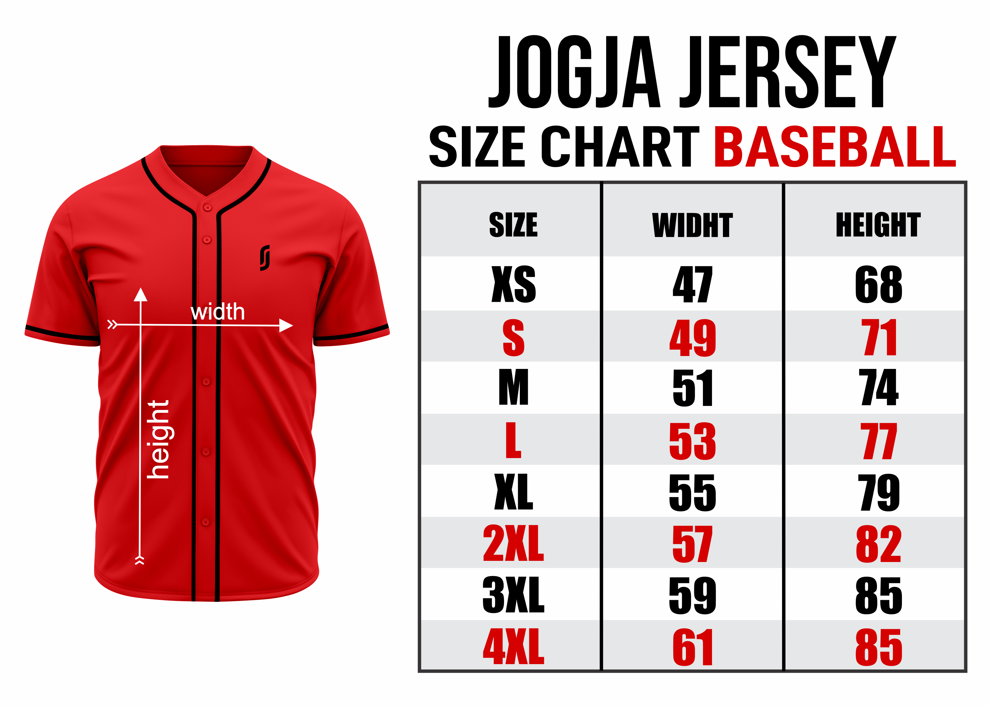 Size Chart - JERSEY JOGJA - JOGJA JERSEY